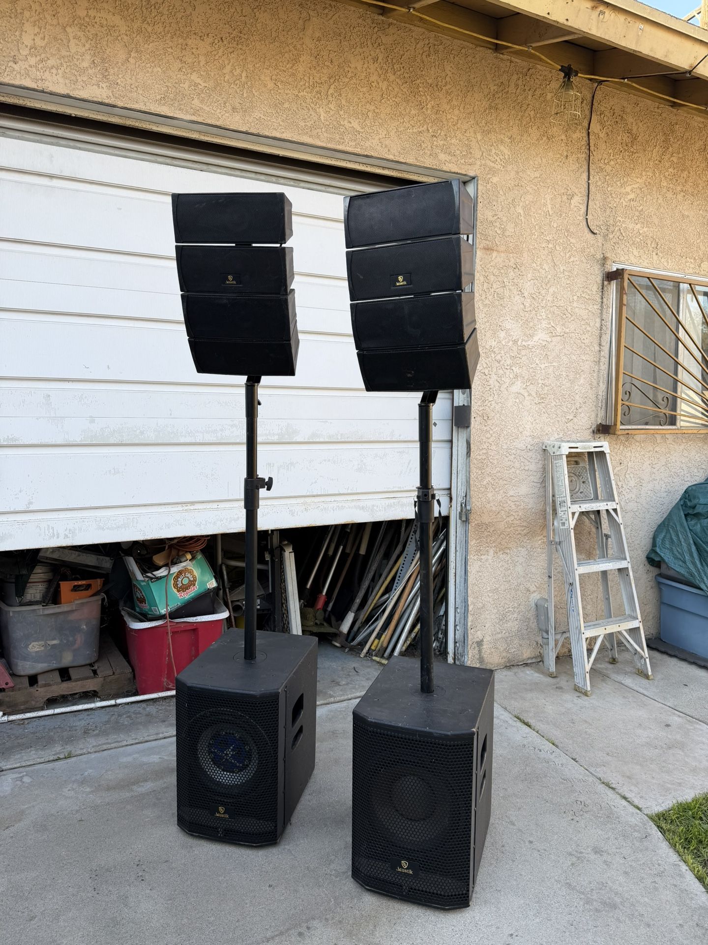 Akustik Powered PA Speaker System w/ Subwoofers & Line Array Tops – DJ ...