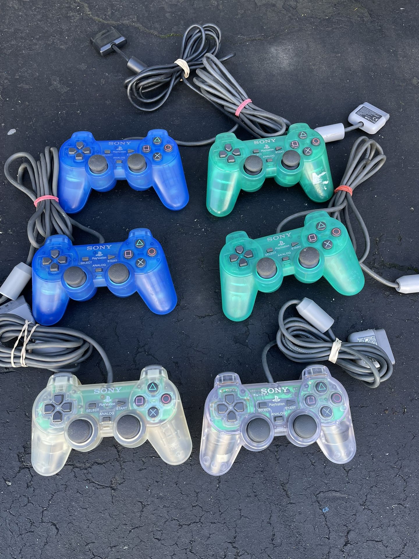 Sony PlayStation DualShock PSOne and Ps2 Emerald Green, Blue Controller ...