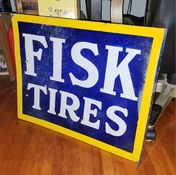 LARGE 1920s 1930s Double Sided Porcelain Fisk Tire Flange Sign for Sale ...
