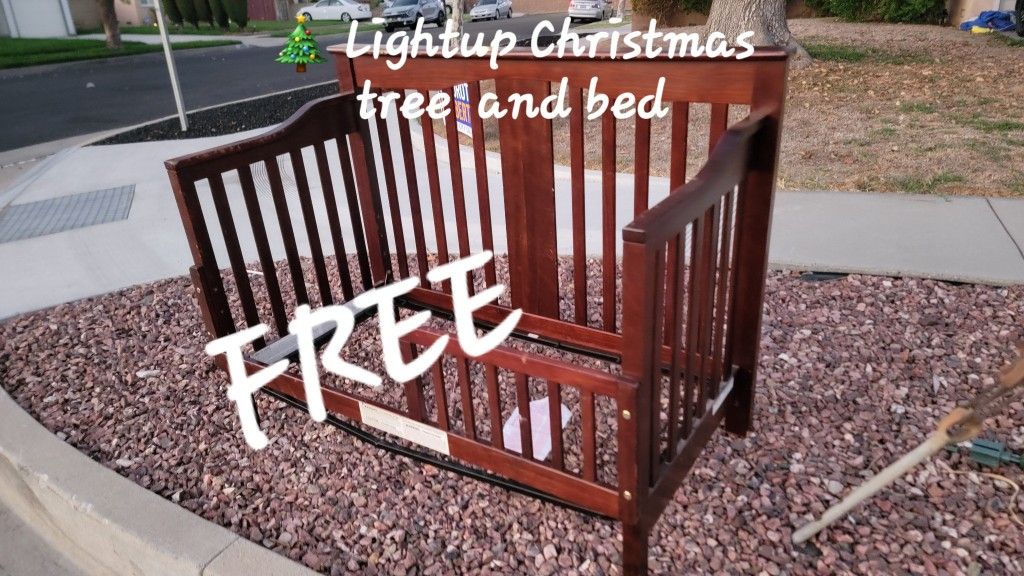 Free Wood Bed ( Crib) Curb Alert , Crib Pillow, Lightup Christmas tree ...
