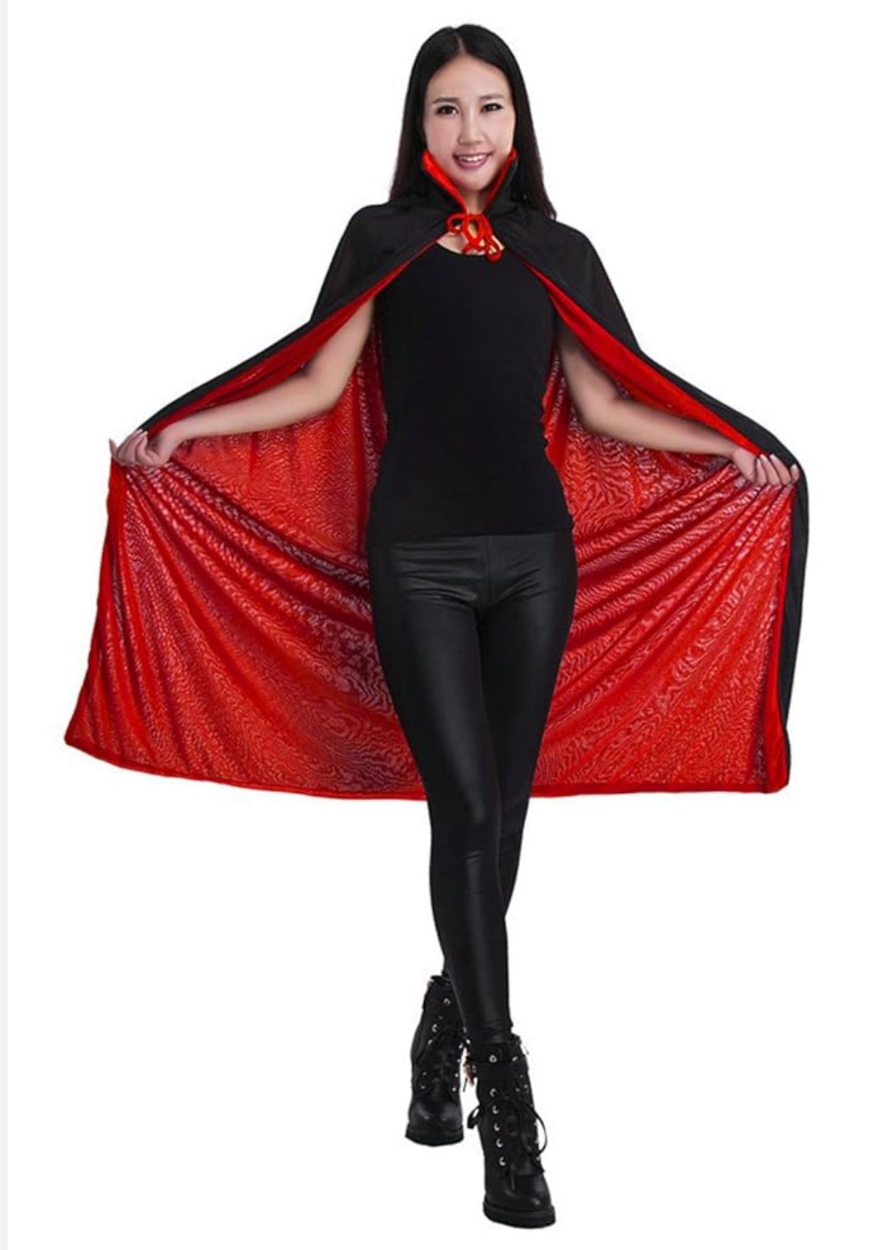 Reversible Black Red Cape Cloak Devil Vampire Demon Costume Halloween ...