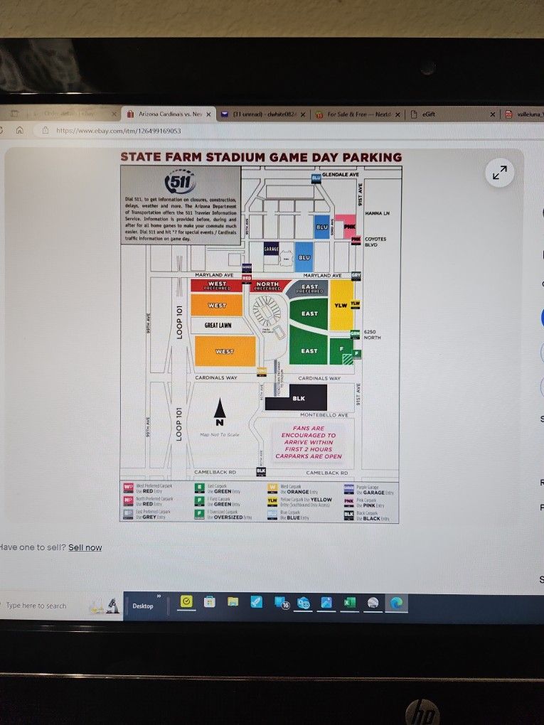 Arizona Cardinals vs. New England Orange Lot Parking Pass 12/15/24 @ 2 ...