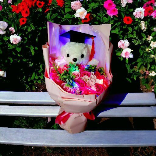 Deluxe Graduation Teddy Bear Light Up Everlasting Rose Bouquet *Gift ...