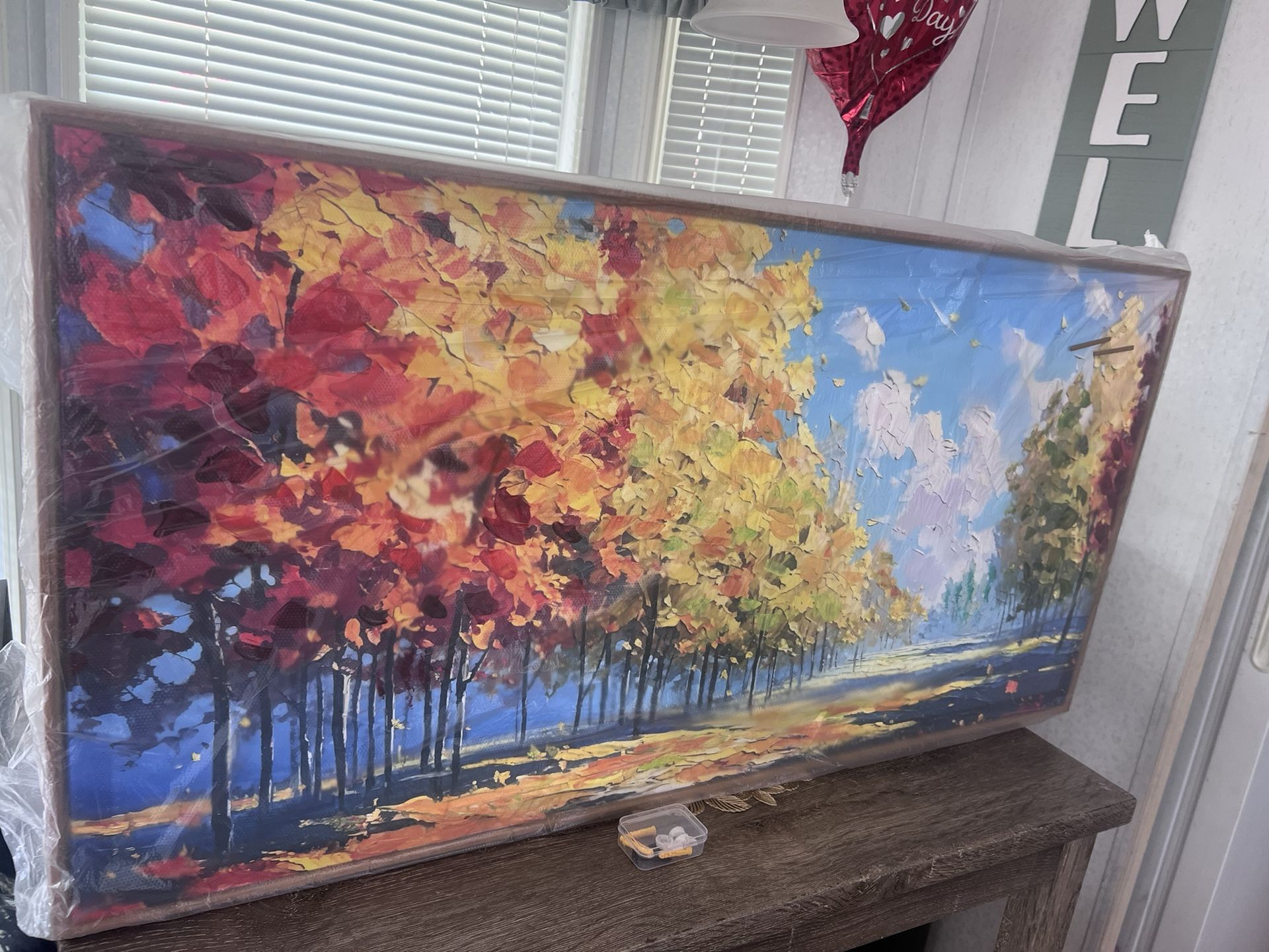 Hand Painted Vintage Yellow Trees Framed Wall Art (40x20 inches) for ...