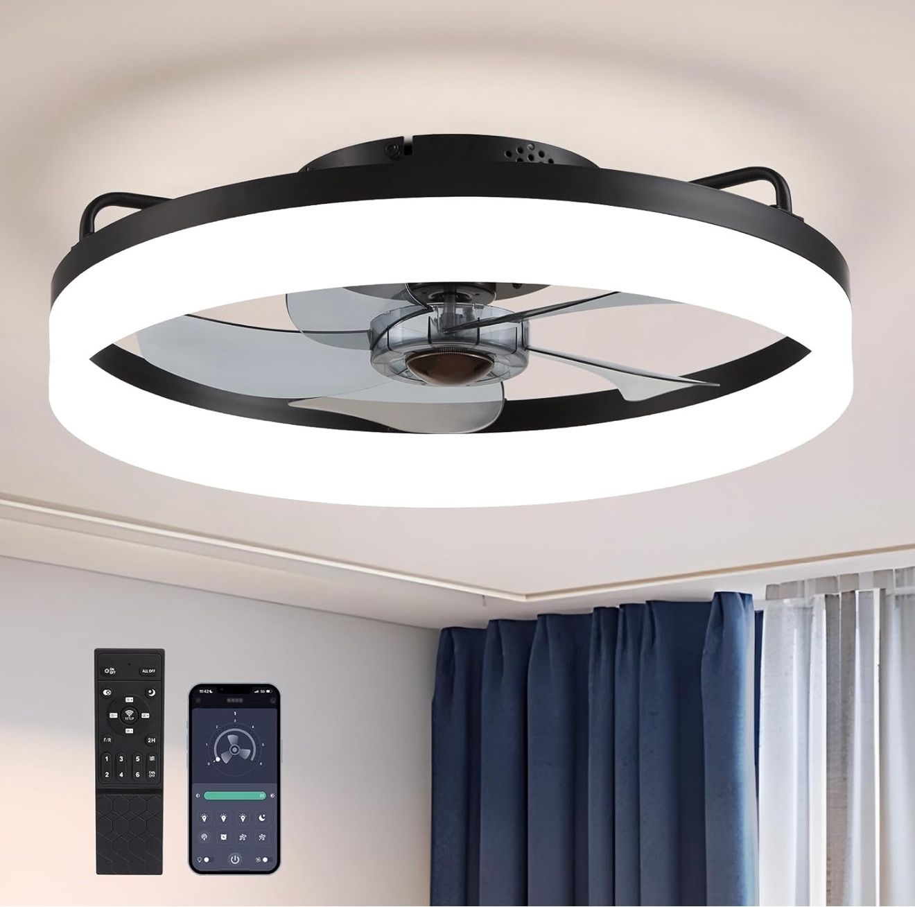 Ceiling Fan with Lights, Flush Mount Ceiling Fan with Lights and Remote ...
