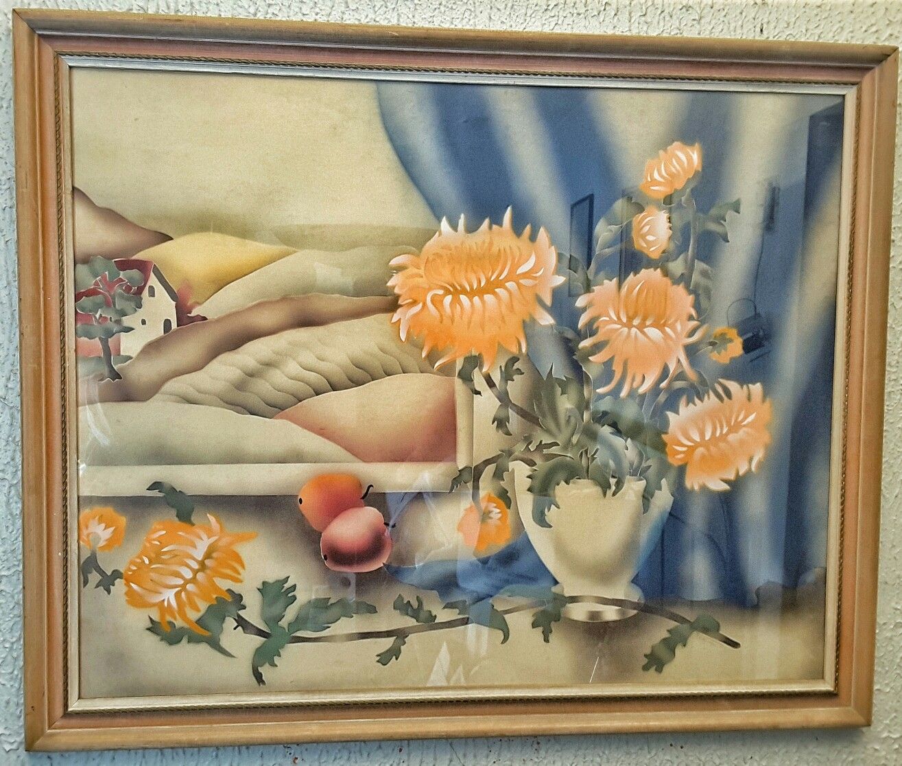 TERONE signed ART DECO airbrushed large wall painting or print framed ...