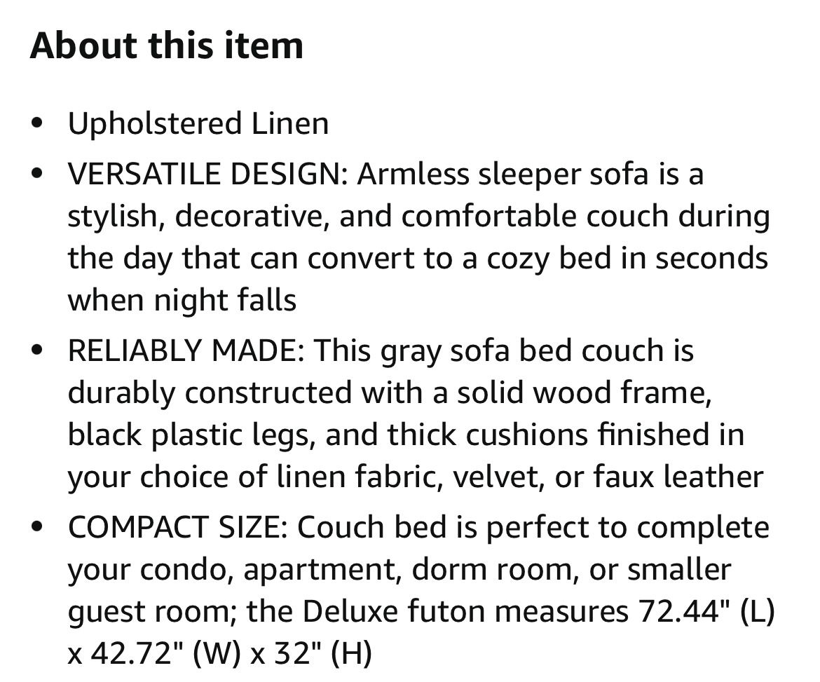 Small Armless Futon Sofa Bed for Sale in San Diego, CA - OfferUp