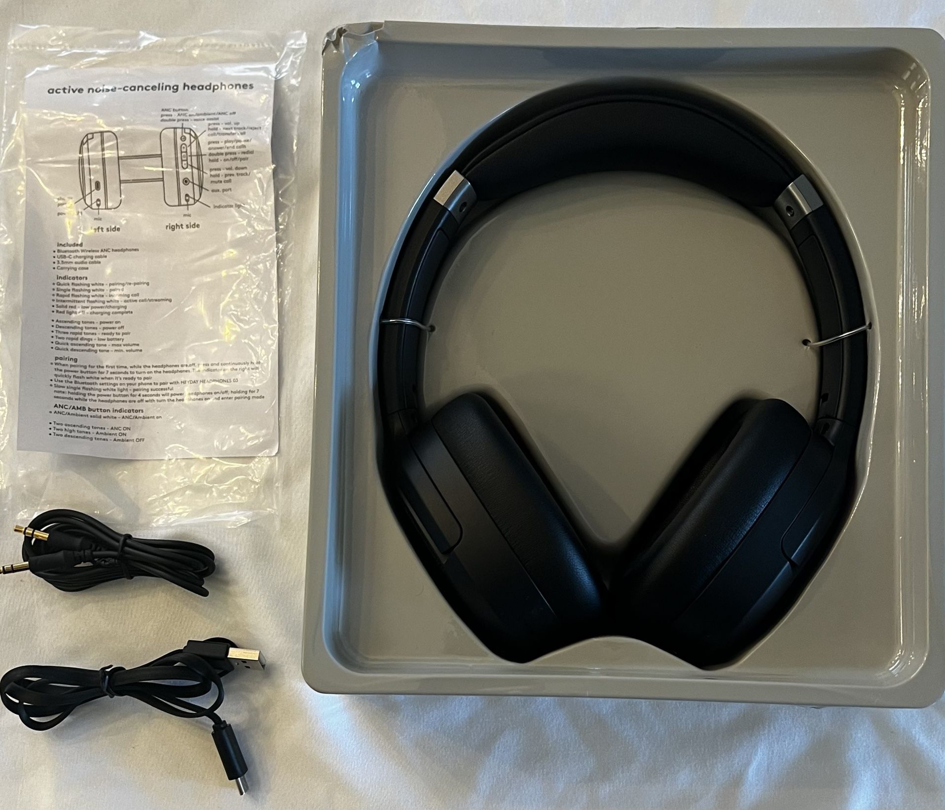 Active Noise Canceling Bluetooth Wireless Over Ear Headphones - heyday ...