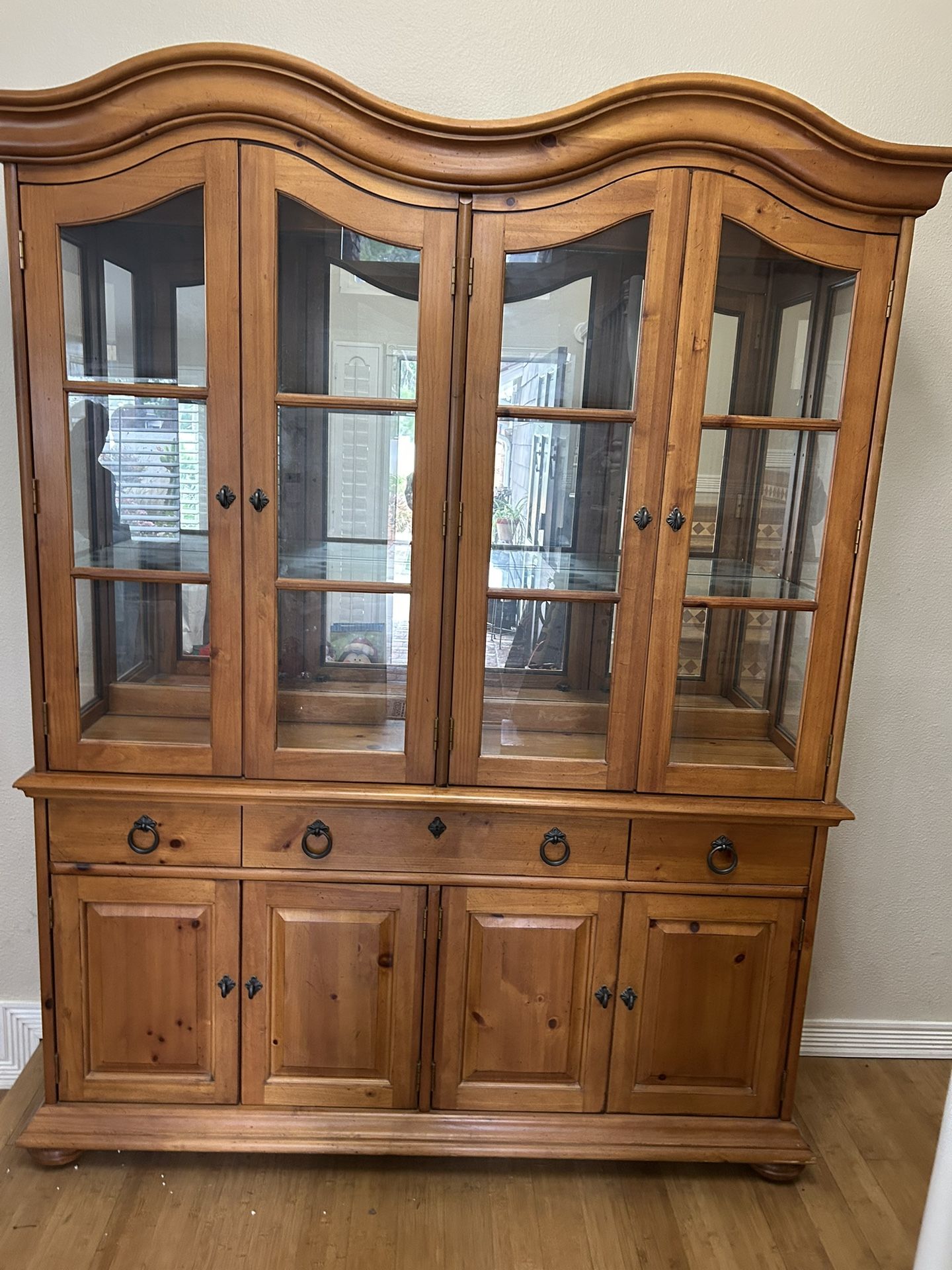 Solid Wood Lighted Display Cabinet / Hutch ; Two Pieces for Sale in ...