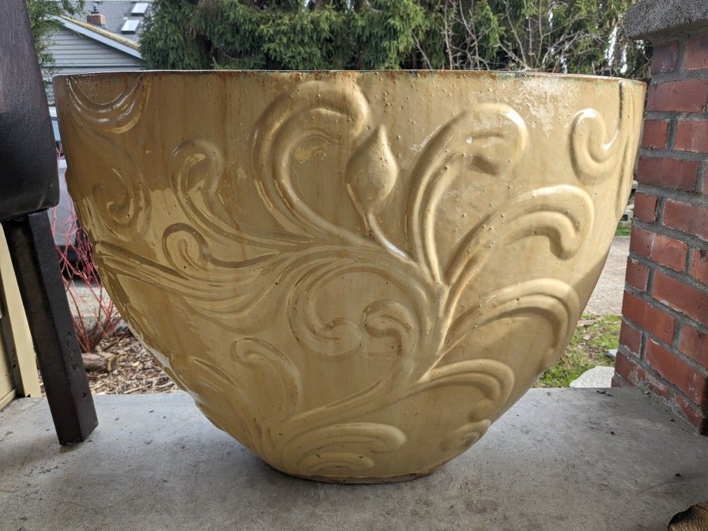 Massive Oval Cream Flower Pot, With Soil! 24"x 30" (approx) for Sale in ...