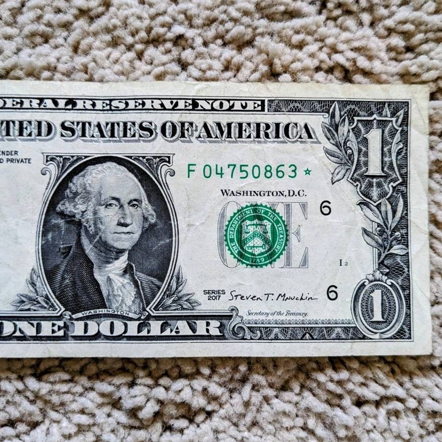 Set of two fancy serial number Federal Reserve Bank $1 and $5 STAR ...