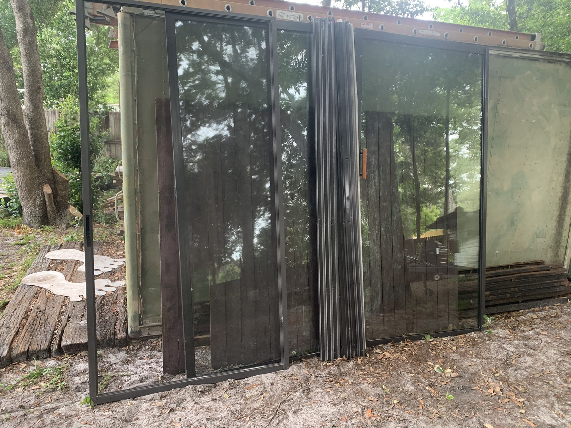 8 foot tall 8 foot wide insulated bronze sliding glass door with track ...