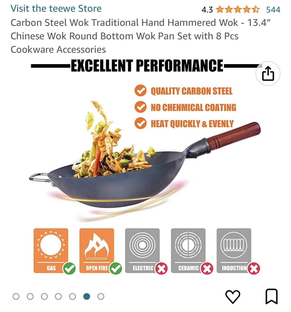 Carbon Steel Wok Traditional Hand Hammered Wok - 13.4” Chinese Wok ...