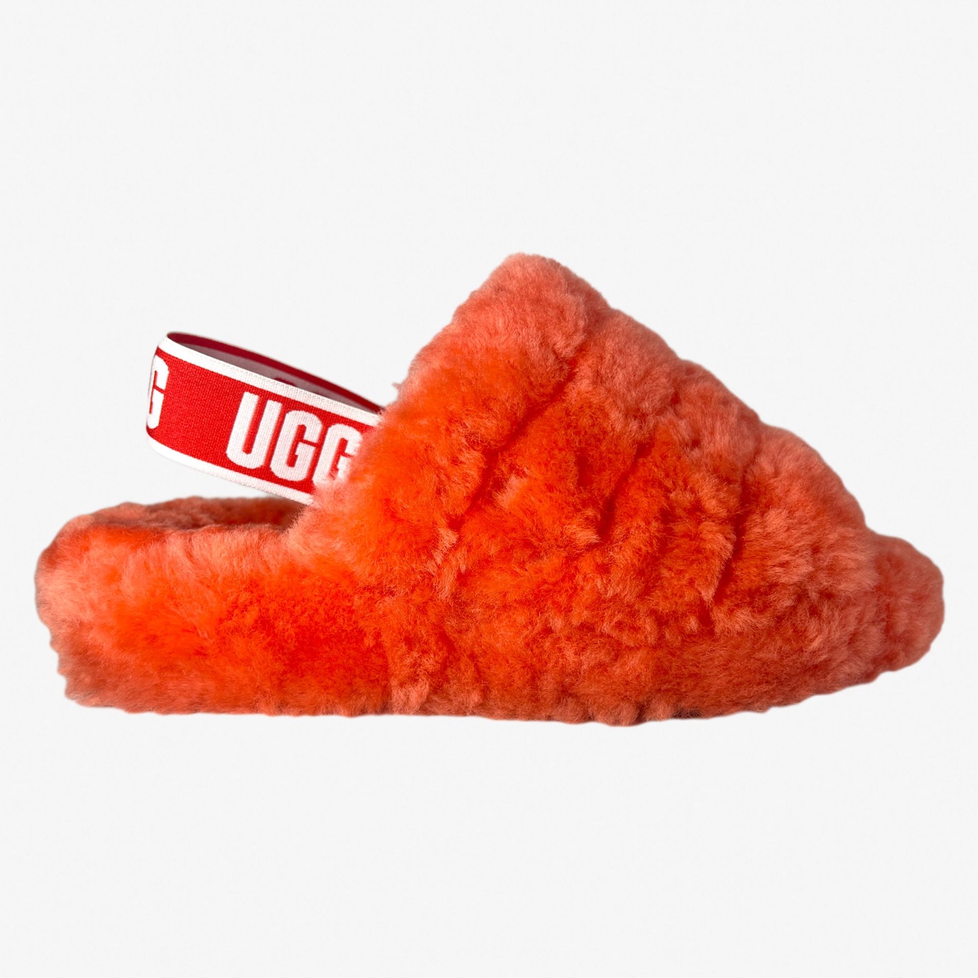 UGG Fluff Yeah Women’s Slide Red Currant US Size 8 Orange White Logo ...