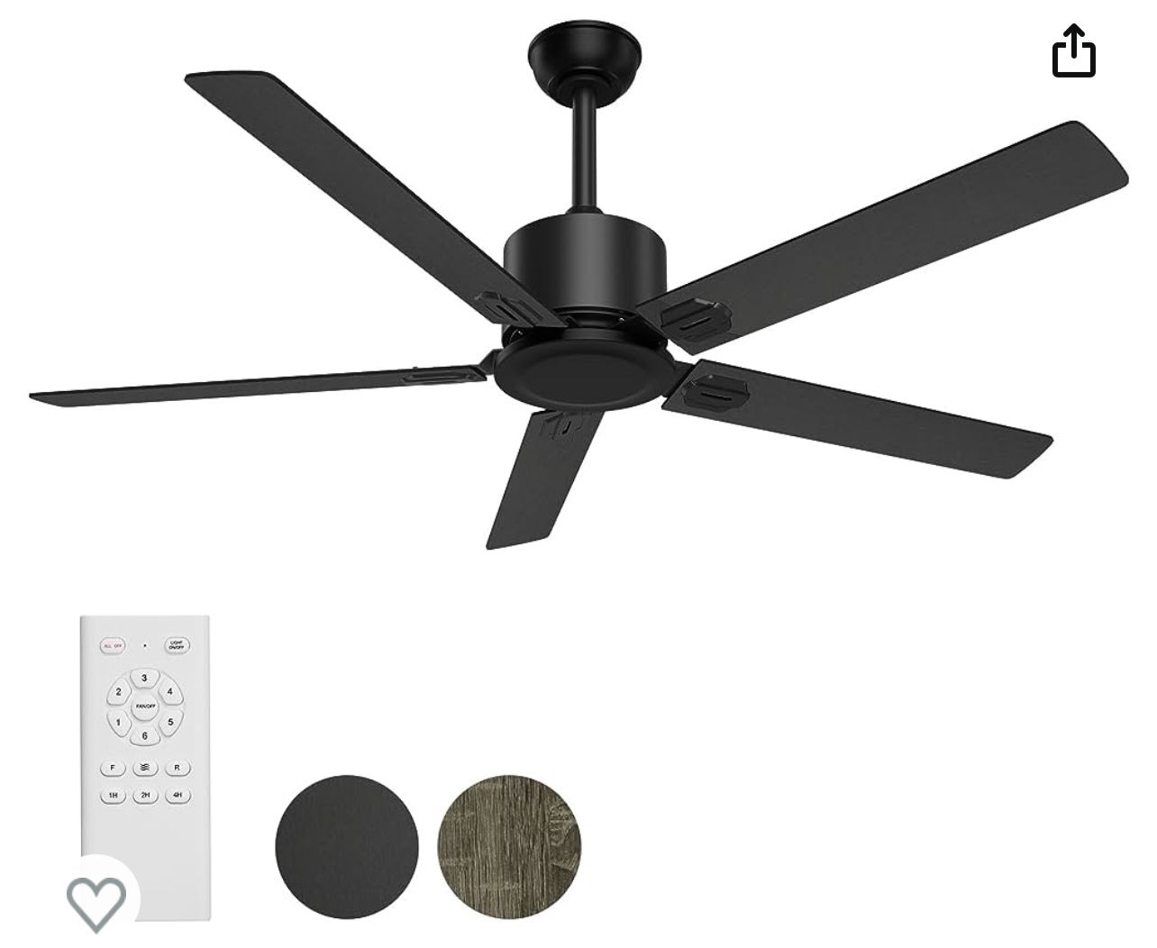 Ceiling Fan with Remote Control, Ceiling Fans 52" Outdoor/Indoor with 6 ...