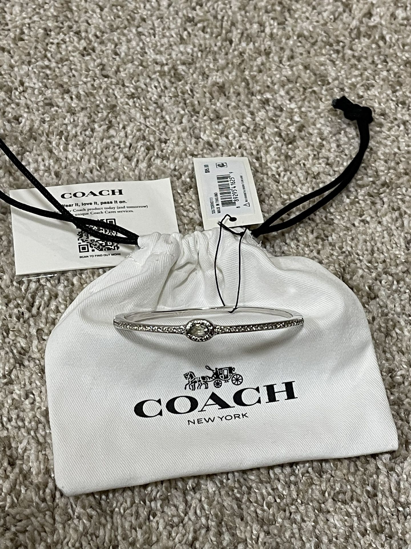 Coach Signature Logo Pave Hinged Bangle Bracelet (Silver) for Sale in ...