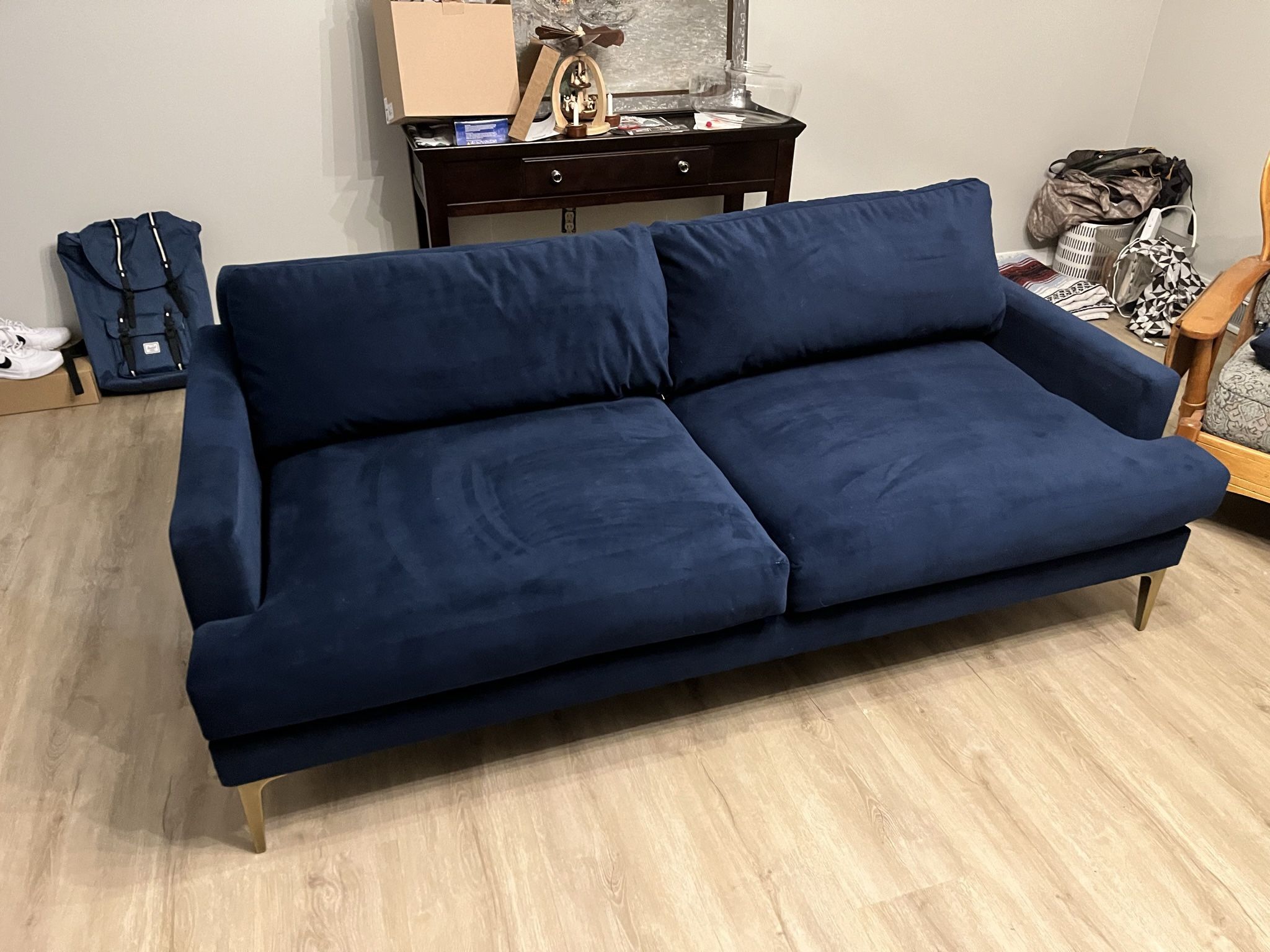 West Elm 77 Inch Multi Seat Andes Sofas, Performance Velvet Ink blue ...
