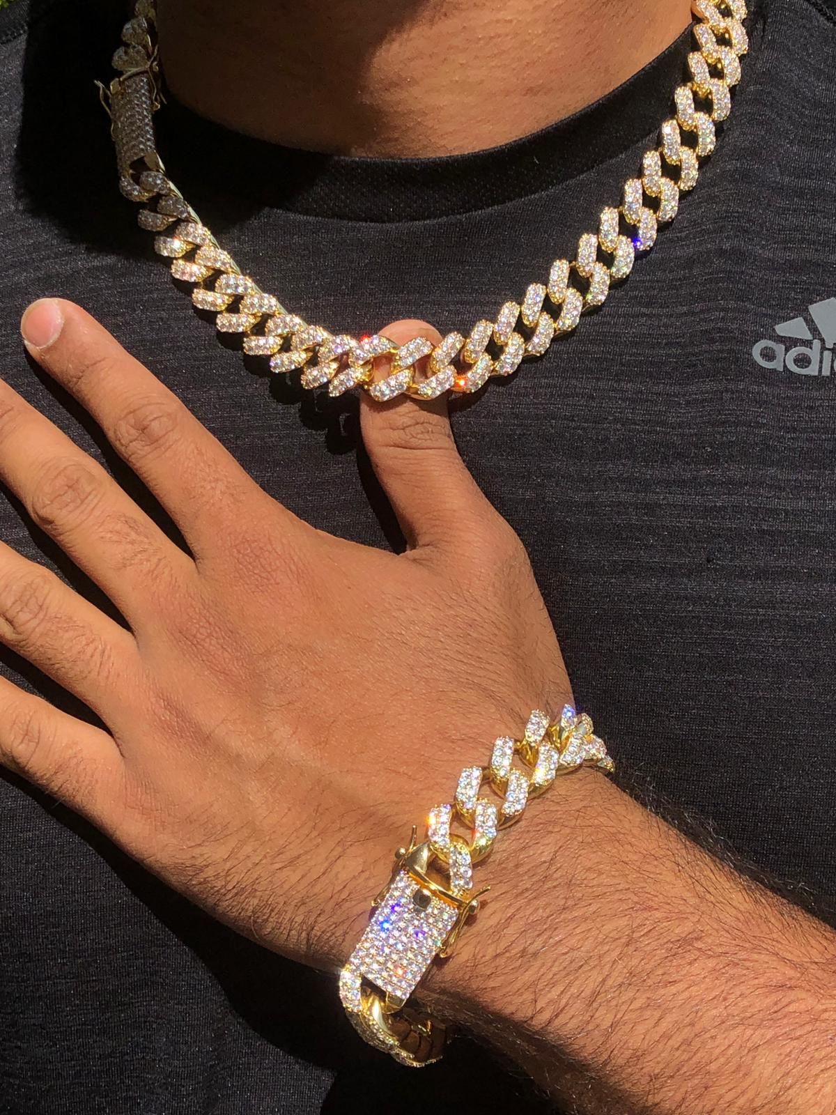 Men's Miami Cuban Link Chain luxurious ICED out 14k Gold finish 15 mm ...