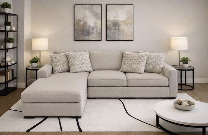 Modern 2-Piece Light Gray Sectional w/ Chaise – Like New for Sale in ...