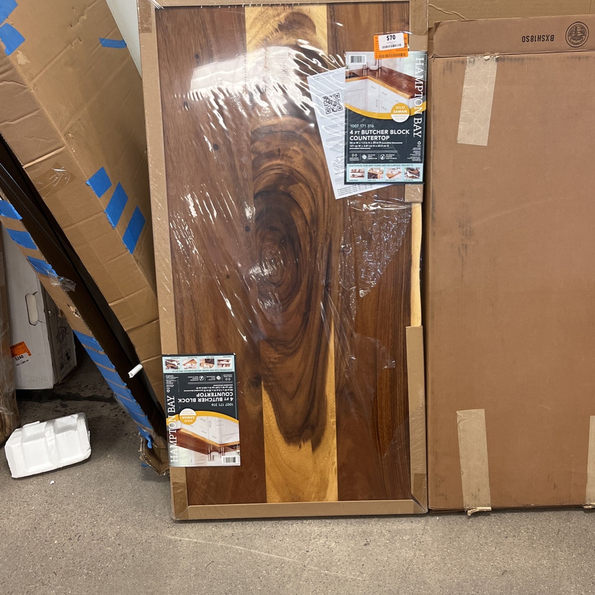 Hampton Bay 4 ft. L x 25 in. D Finished Saman Solid Wood Butcher Block ...