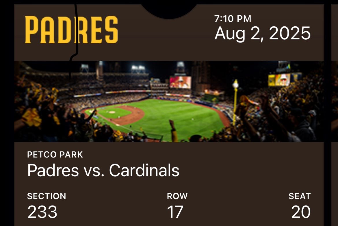 2 Tickets San Diego Padres Saturday 2 August for Sale in Escondido, CA ...