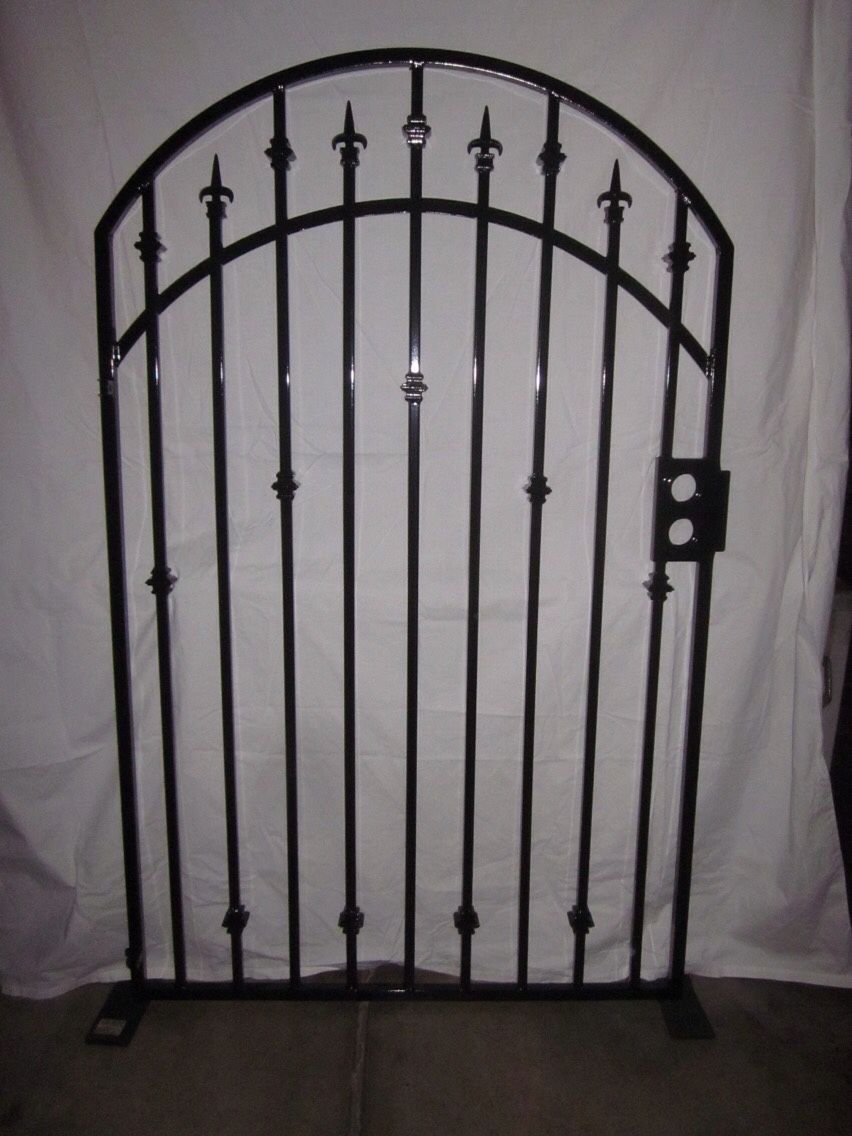 Arched Wrought Iron Single Gate with Black, Powder Coat Finish & Double ...