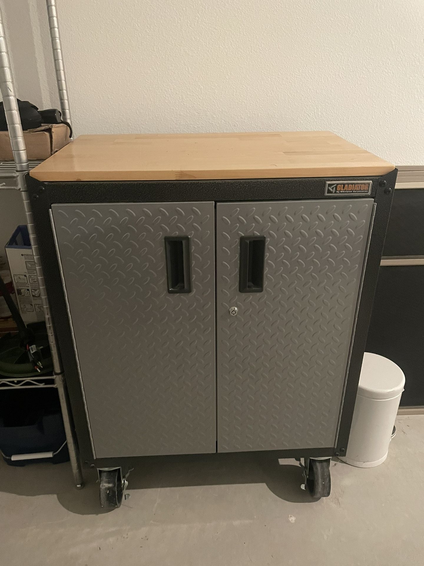 Gladiator By Whirlpool Heavy Duty Wheeled Cart With 3 Shelves And Wood ...