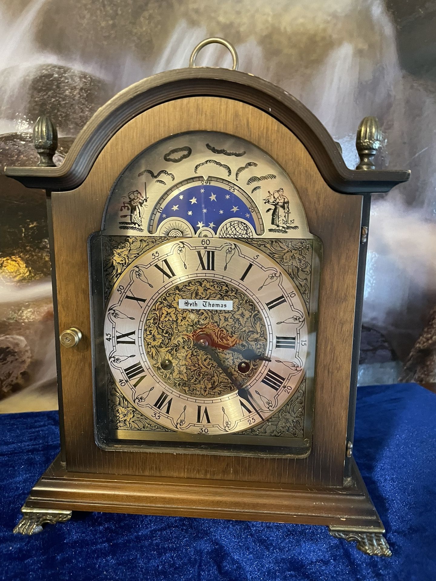 Seth Thomas Mantle Moon Dial Clock Wharton Chime E899-915 With Keys. It ...
