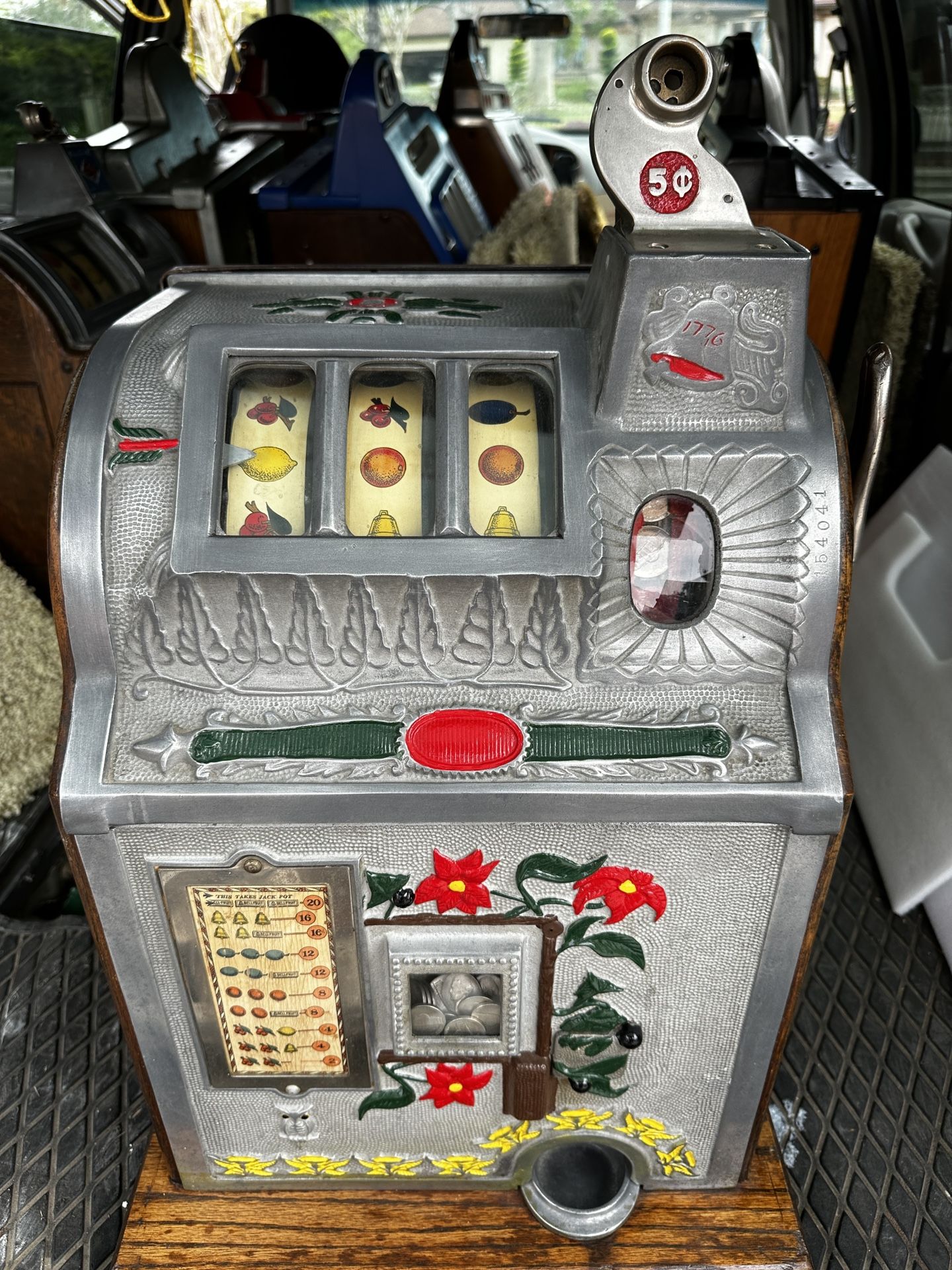 Vintage Mills 3 Reel Mechanical 5c Coin Op Slot Machine * Restored for ...