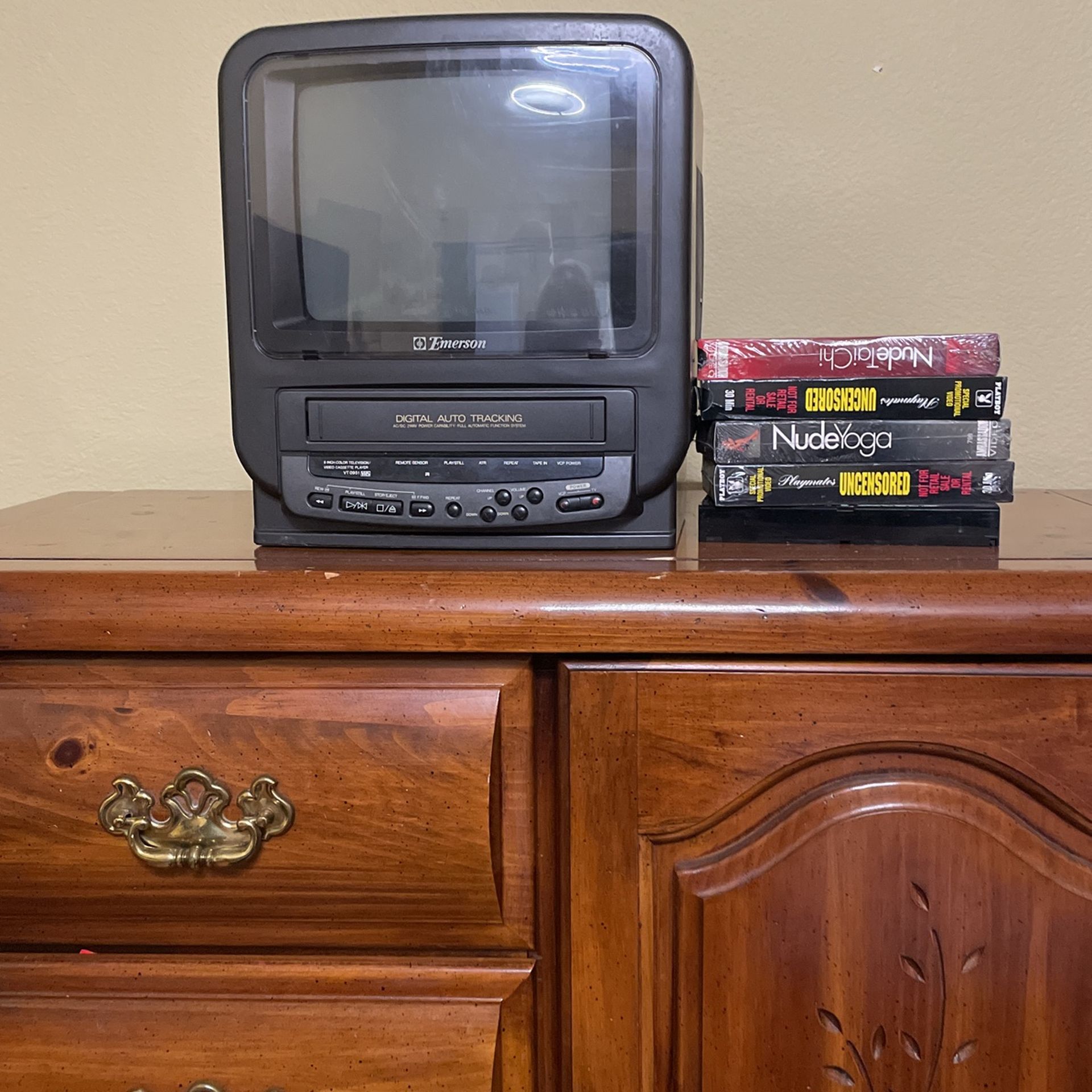 9 inch color TV video cassette player with five cassettes playboys ...