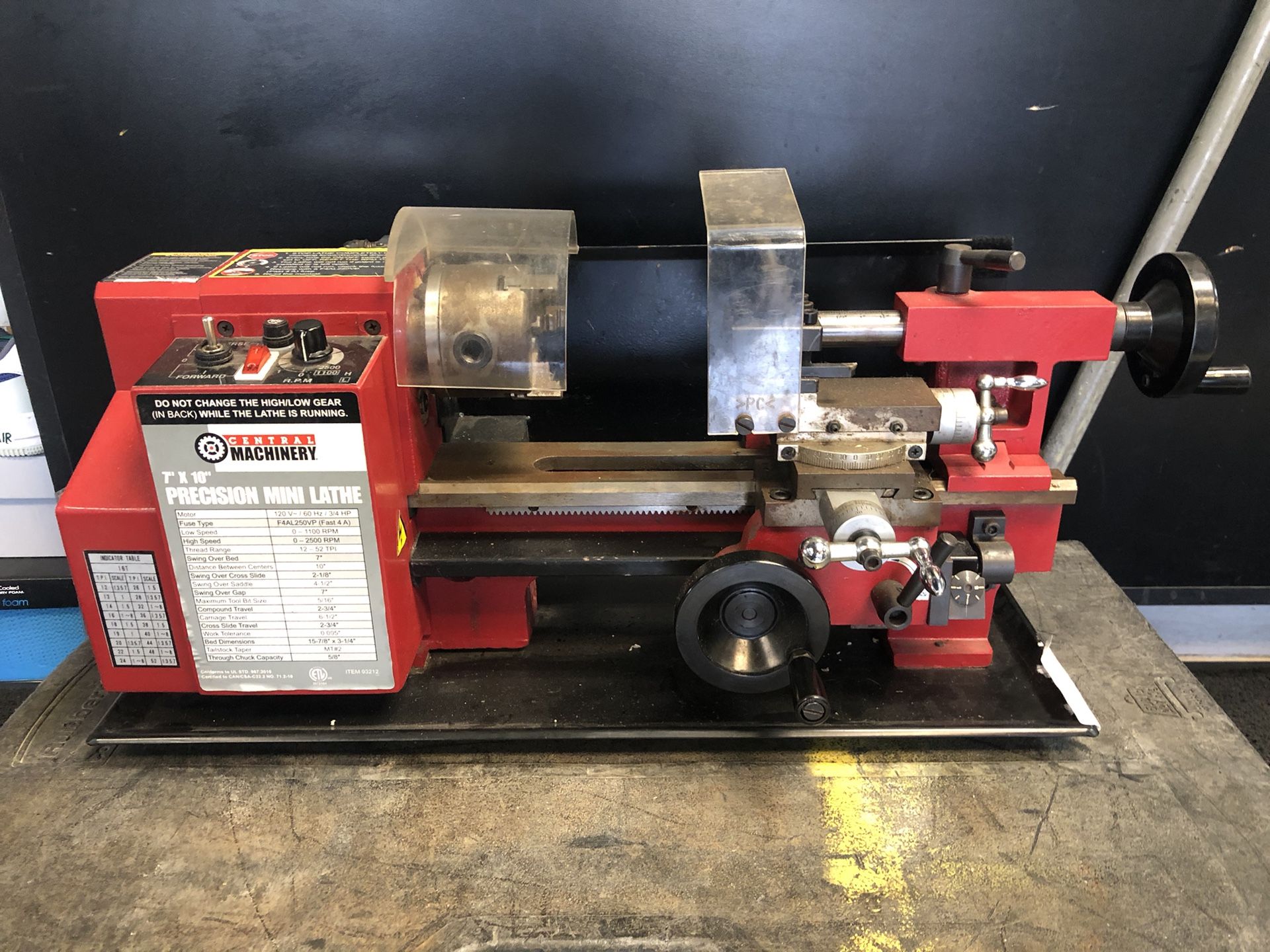 CENTRAL MACHINERY 7 in. x 10 in. Precision Benchtop Mini Lathe for Sale ...