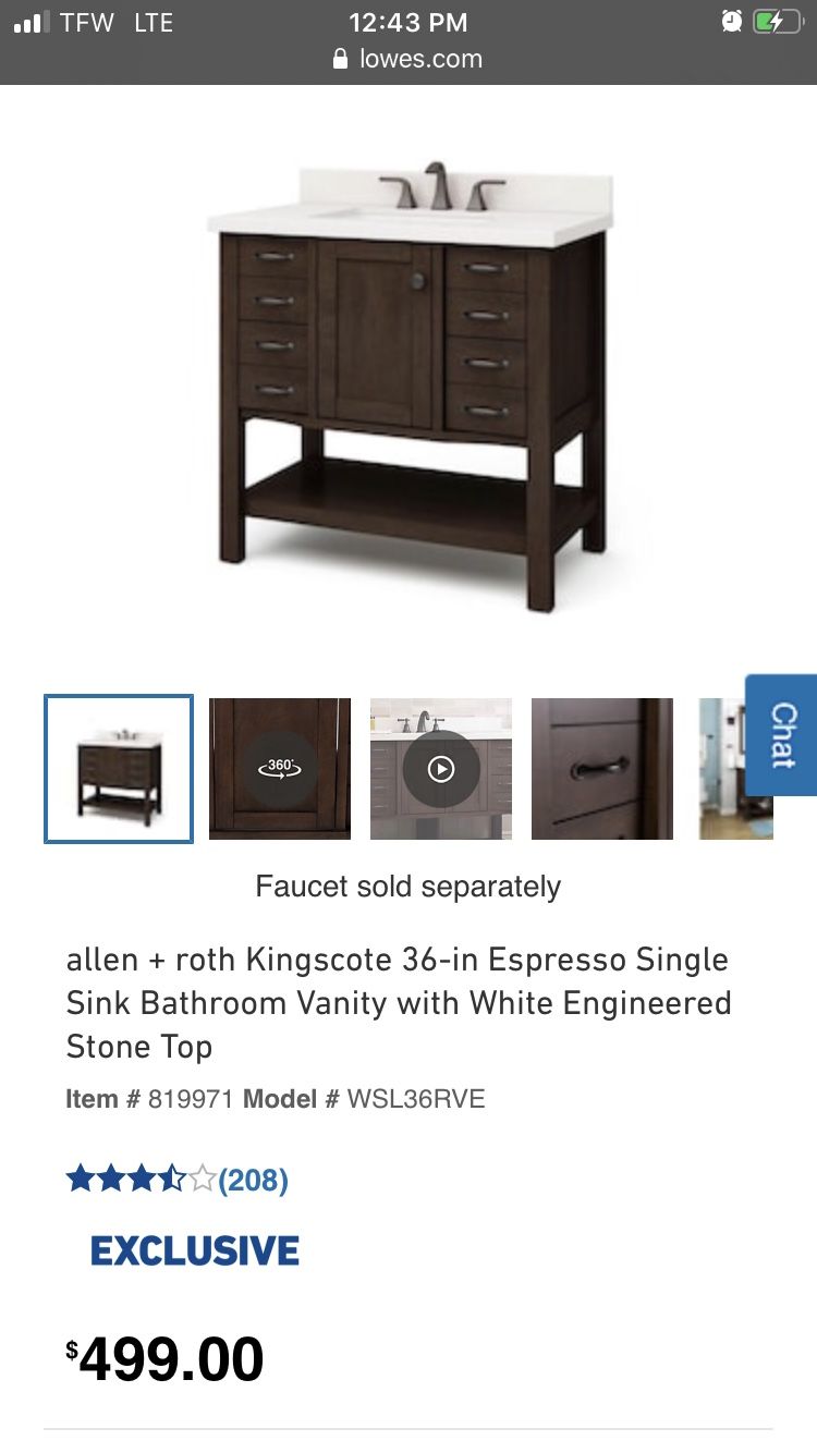 allen + roth Kingscote 36-in Espresso Single Sink Bathroom Vanity with ...