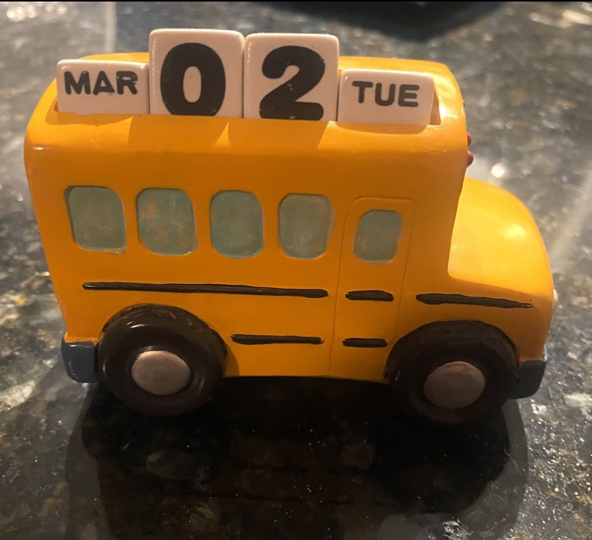 Perpetual Desk Calendar Reusable Block Cubes Display on school bus ...