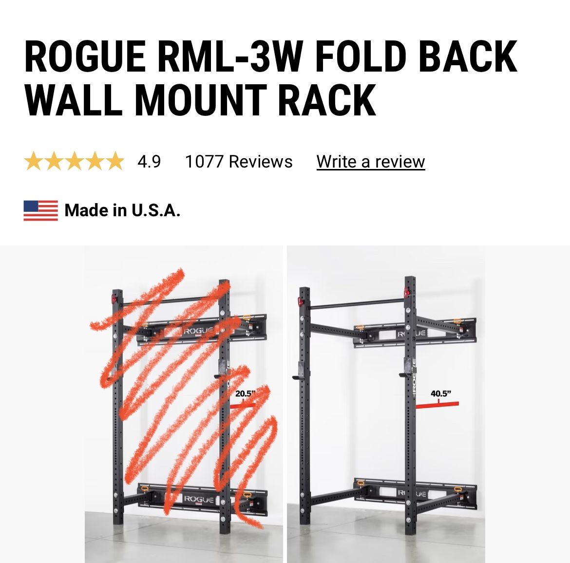 41.5" Depth Racks Only! From Rogue RML-3W Fold Back Rack for Sale in ...