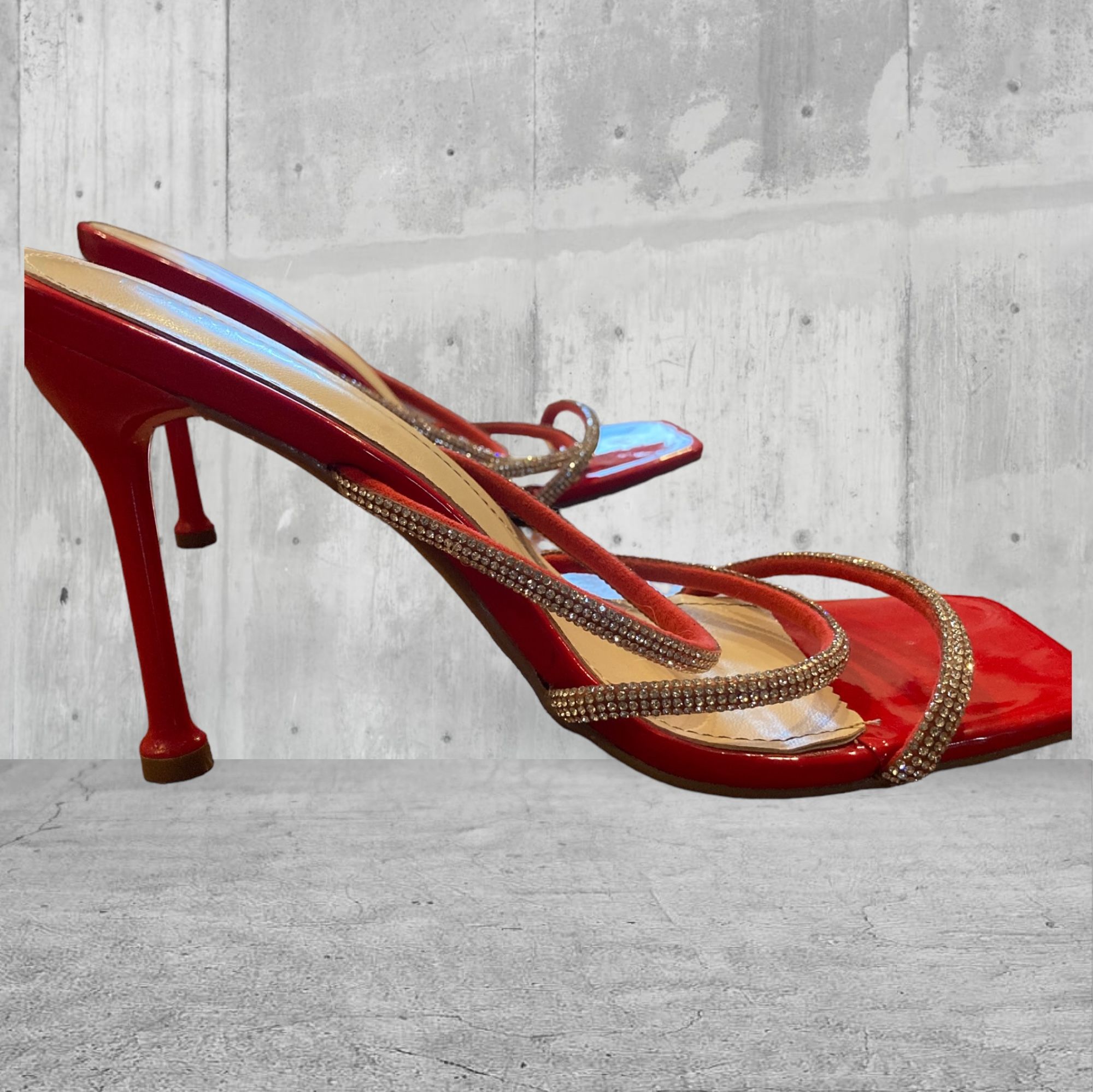 Top Moda Womens Formal Rhinestone High Heel Sandal, Red Slip On. Size 9 ...