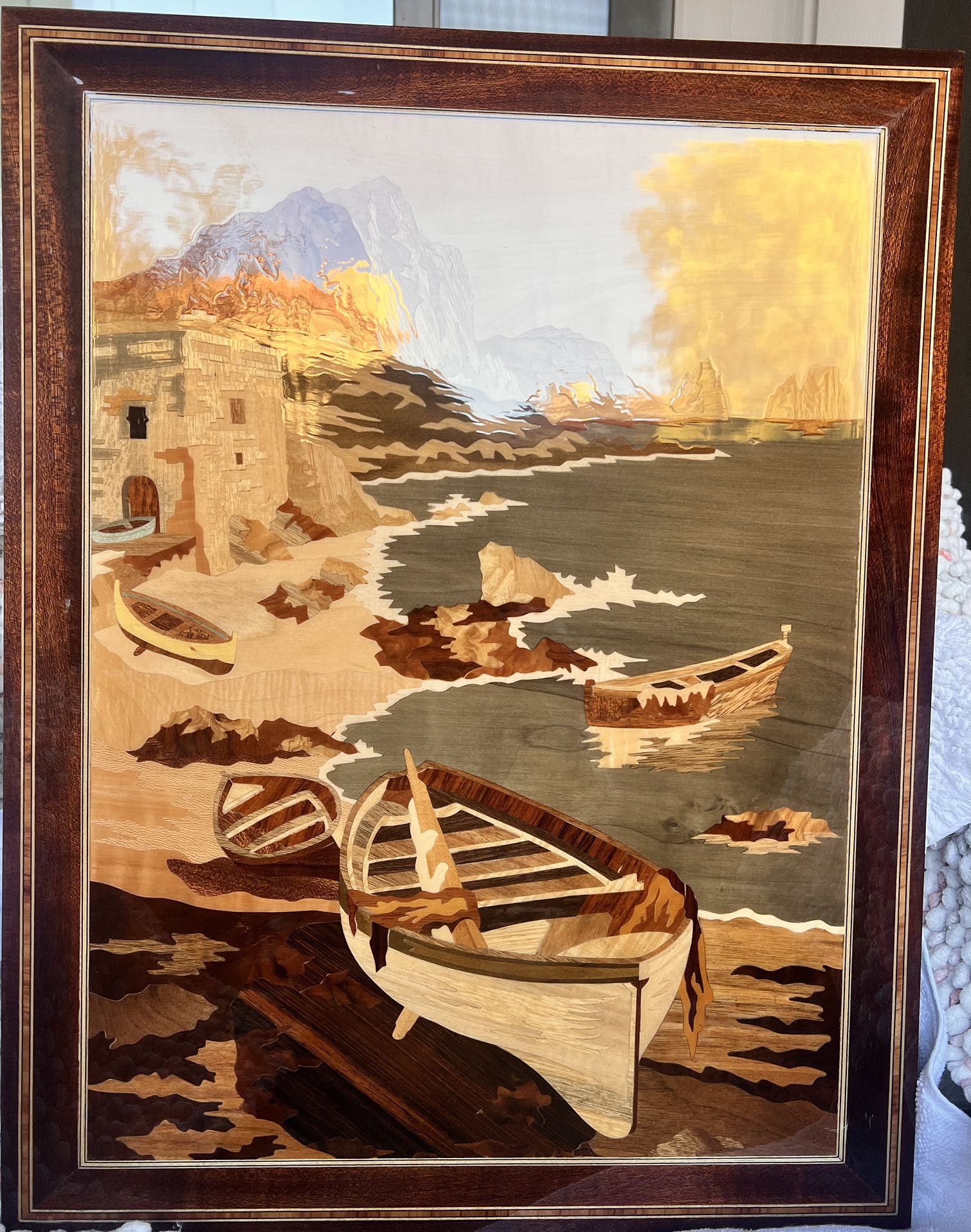 Handcrafted Wood Inlay Art – Boats by the Shore – 16x20 Price $125 or ...