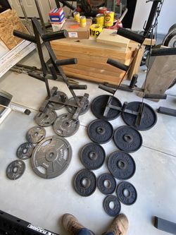 Bench Press, Steel Champion Olympic Weights, Olympic Bar, Two Weight ...