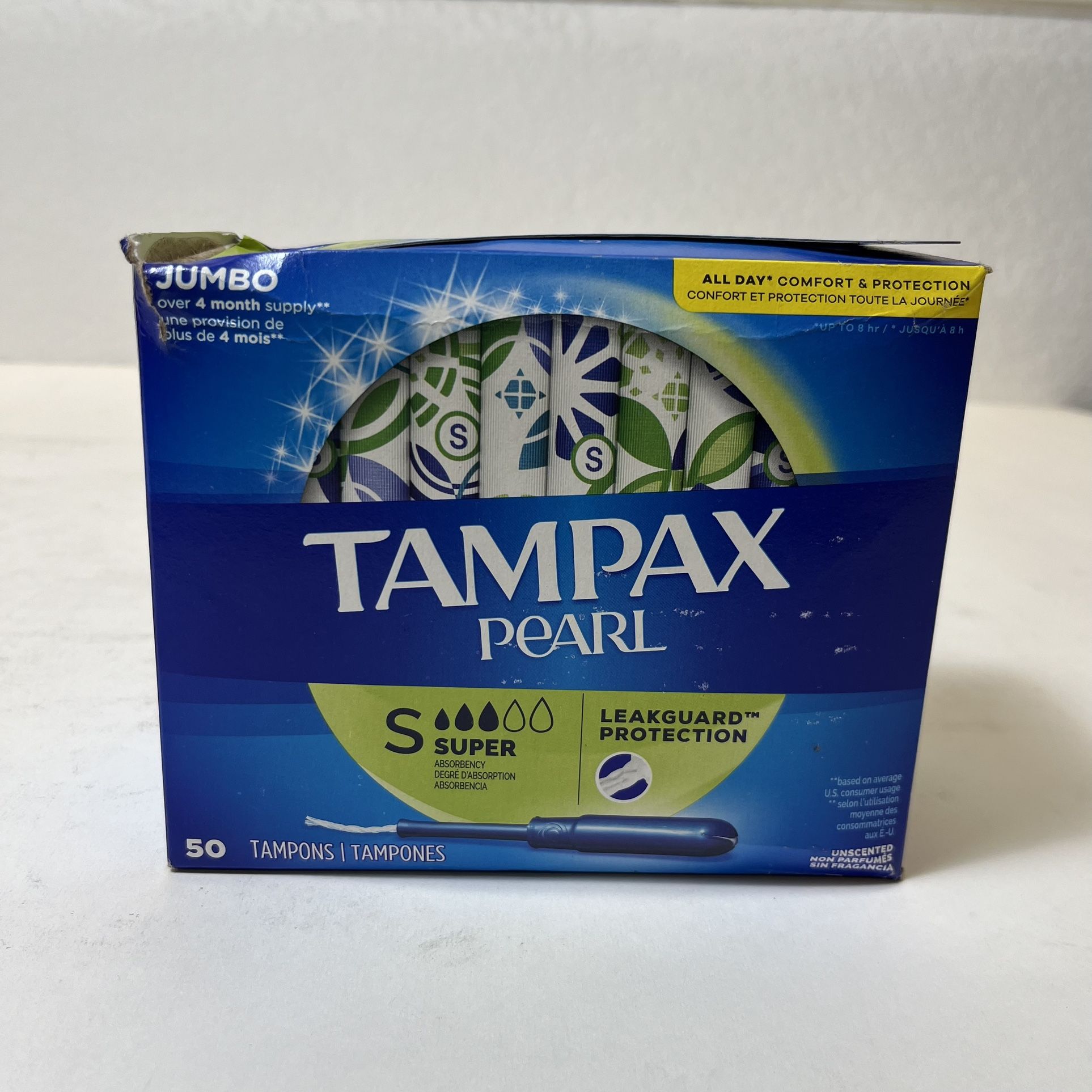 Tampax Pearl Tampons Super Absorbency with LeakGuard Braid - Unscented ...
