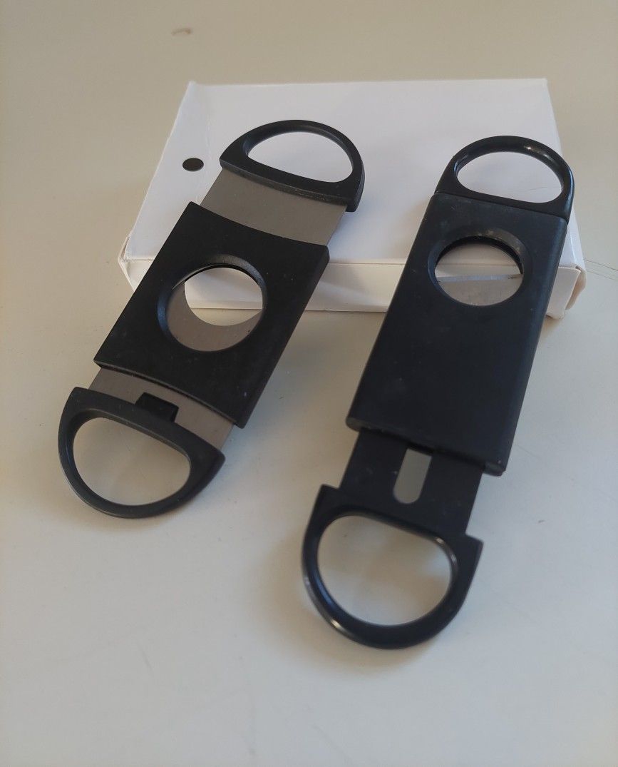 Set of 2 Black Plastic Cigar Tip Cutters Snippers Double Blade ...