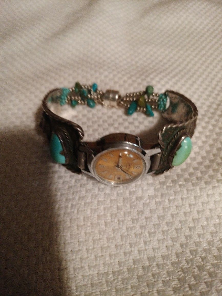 American Indian Jane Marin Turquoise Coral Silver Wacth Vintage for ...