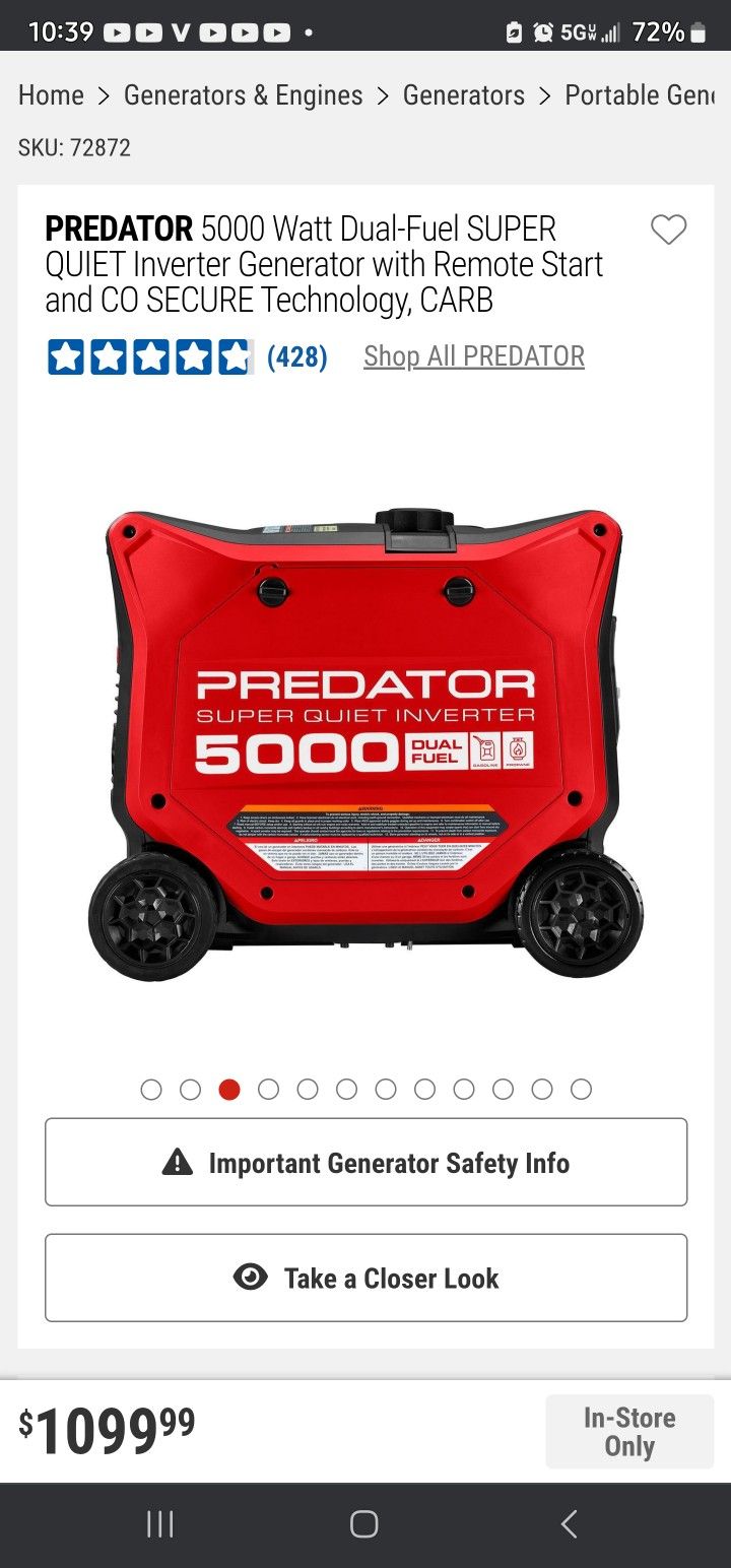 Generator Predator 5000 (Dual Fuel) BRAND NEW! for Sale in North ...