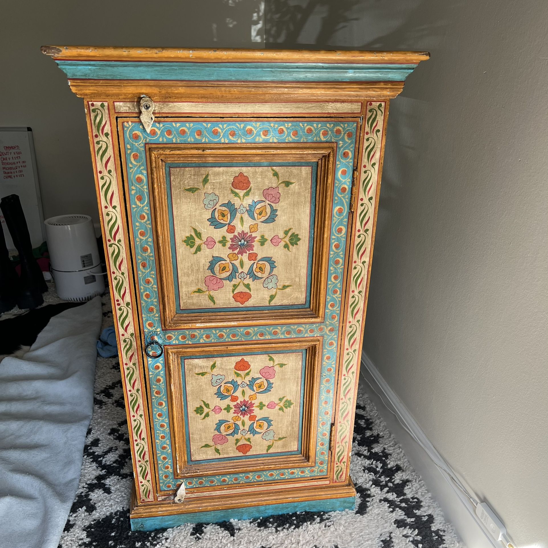 World Market Hand Painted Boho Storage Unit / Accent Table / Nighstand ...