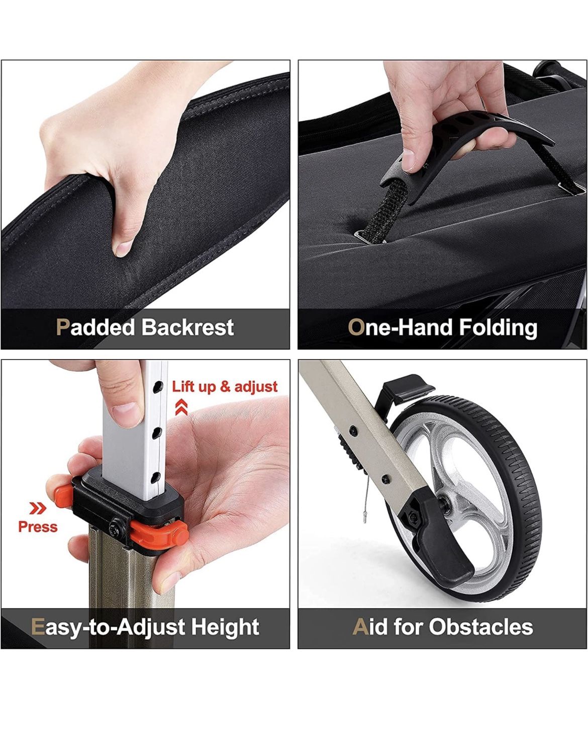 Healconnex Luxury Rollator Walkers for Seniors-Bulit-in Cable Rollator ...