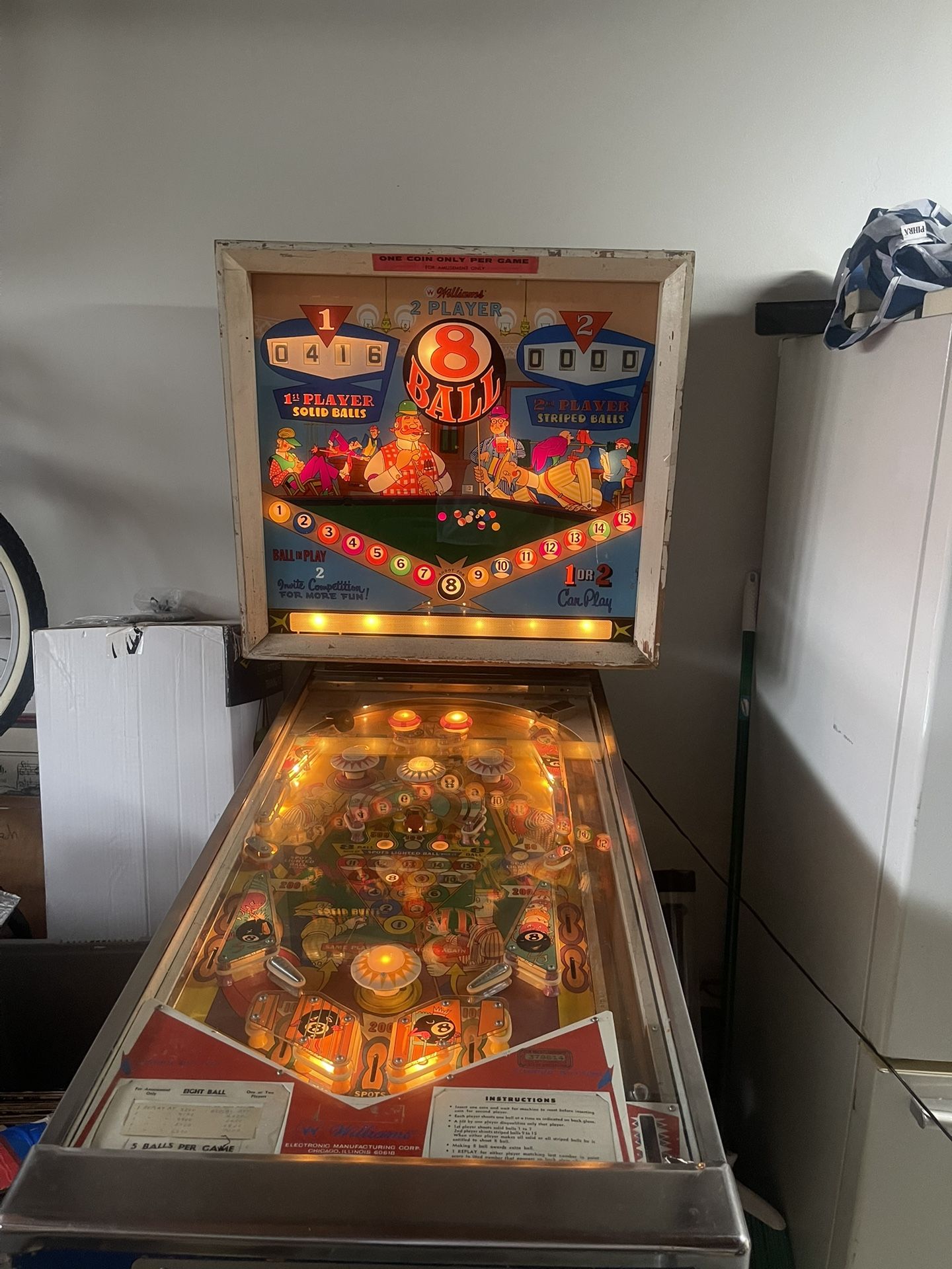 WILLIAMS ‘8 BALL’ 1966 Pinball Machine Two Player for Sale in Garden ...