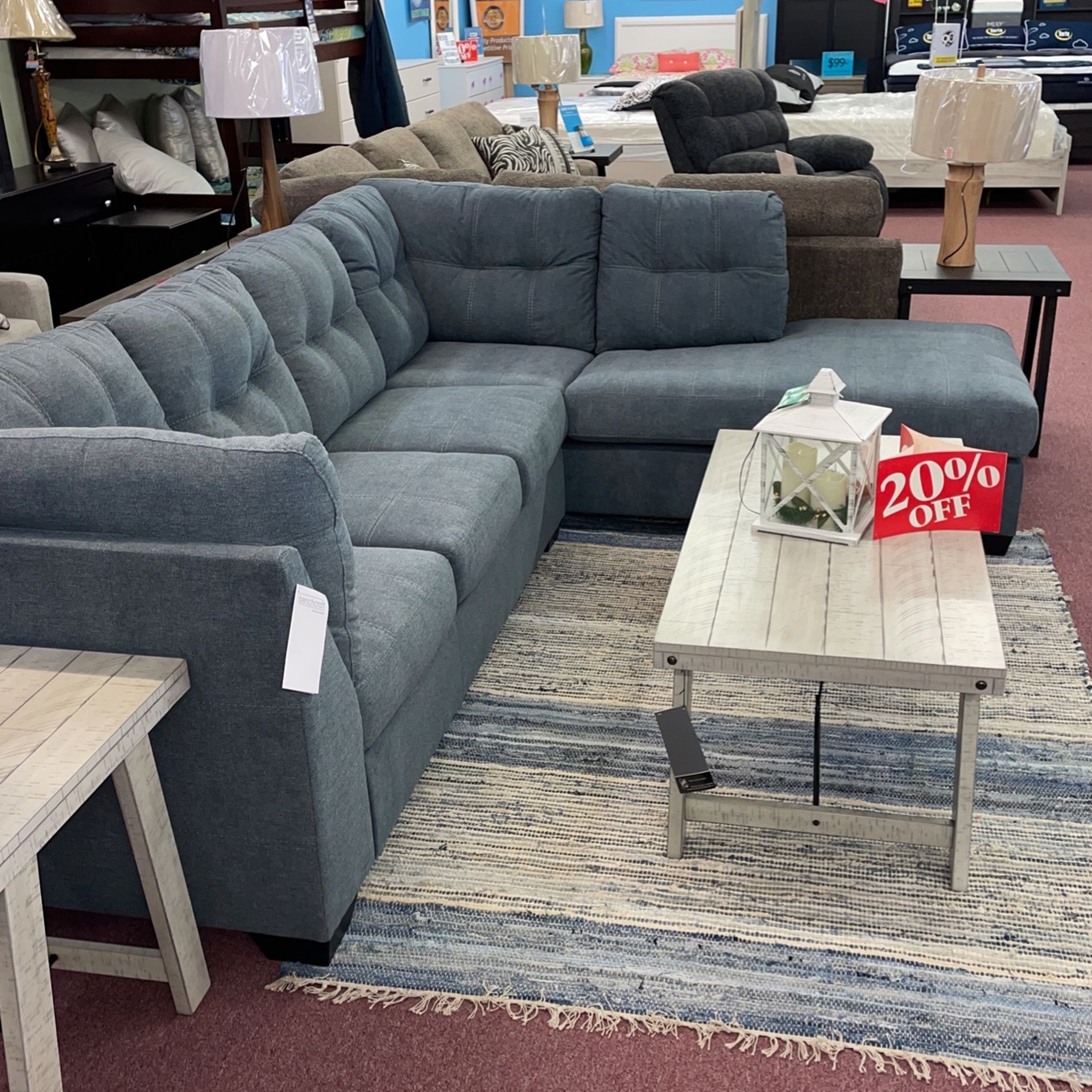 HUGE Ashley Furniture Blowout Sale Brand New Sectional In Denim Linen Fabric 50 Down Takes It Home Today Sofas Couches