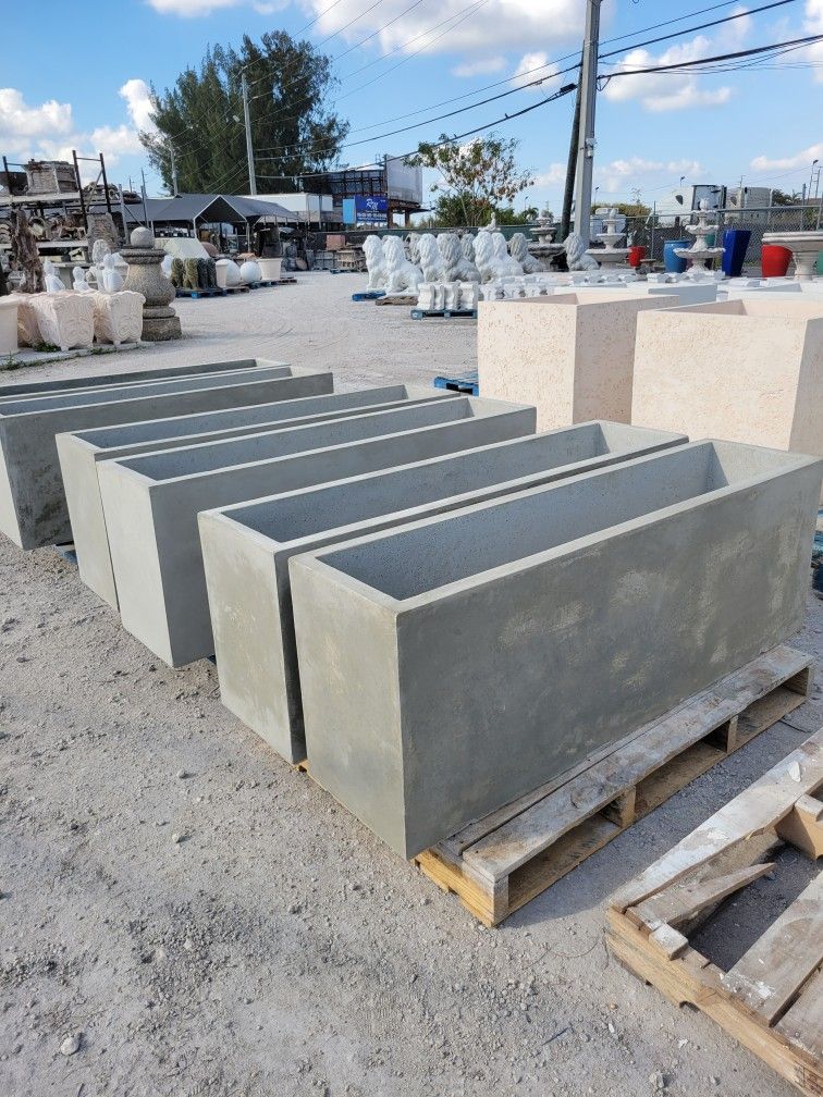 Concrete Large Rectangular Planters / Cement Stone Backyard Patio ...