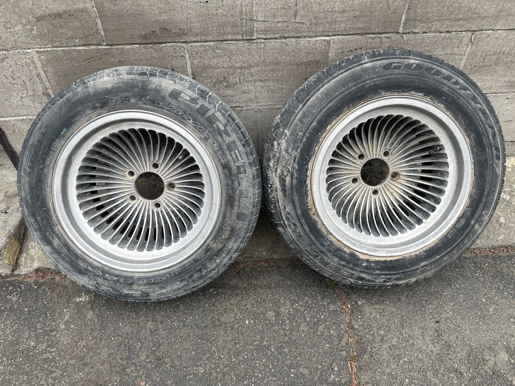 Two 15x8 inch turbine style wheels 5x4.75 lug Fits chevy and gm cars ...