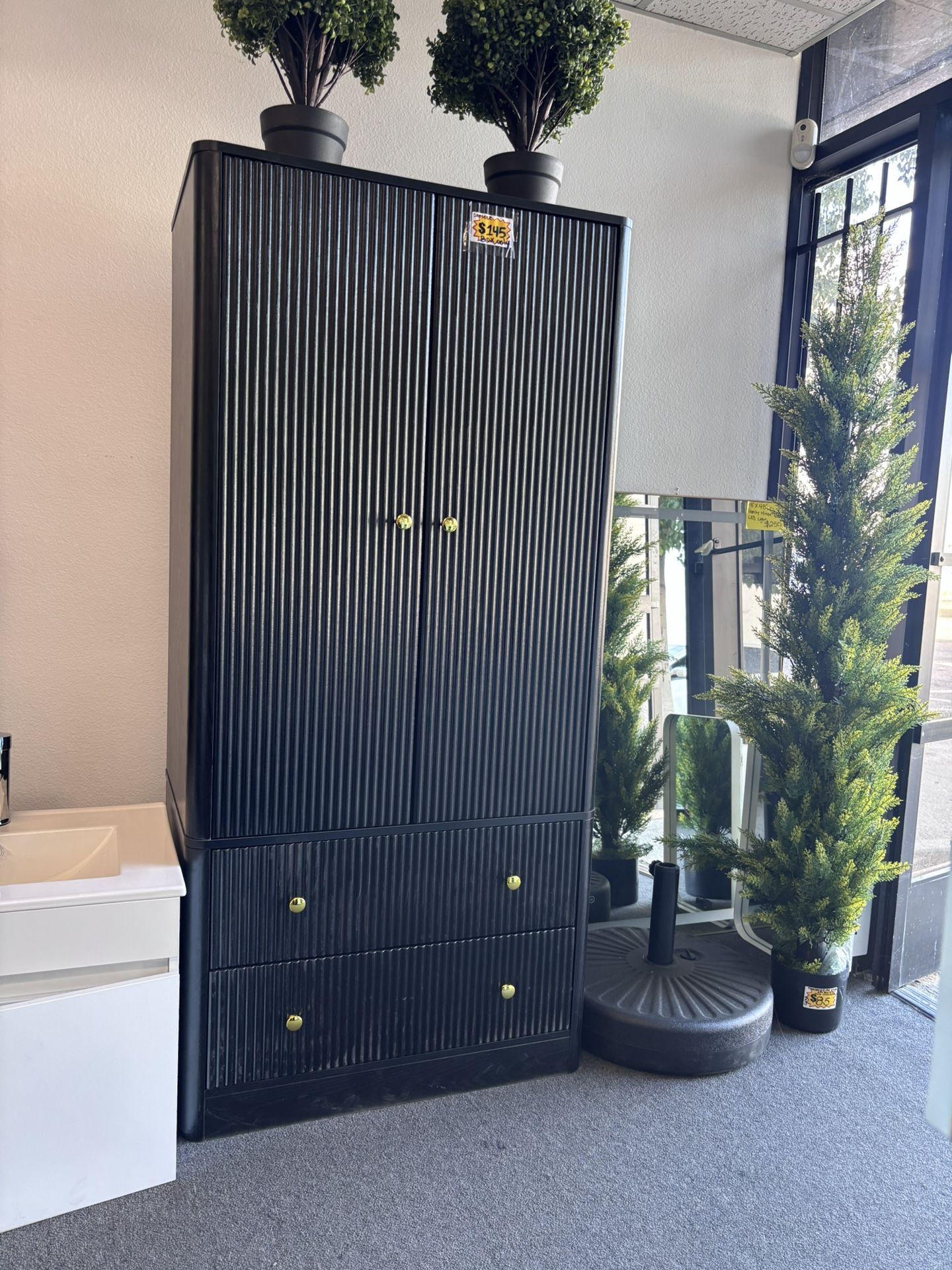 New In Box 66"x30" Black Wooden Wardrobe Closet Cabinet w/ Hanging Rod ...