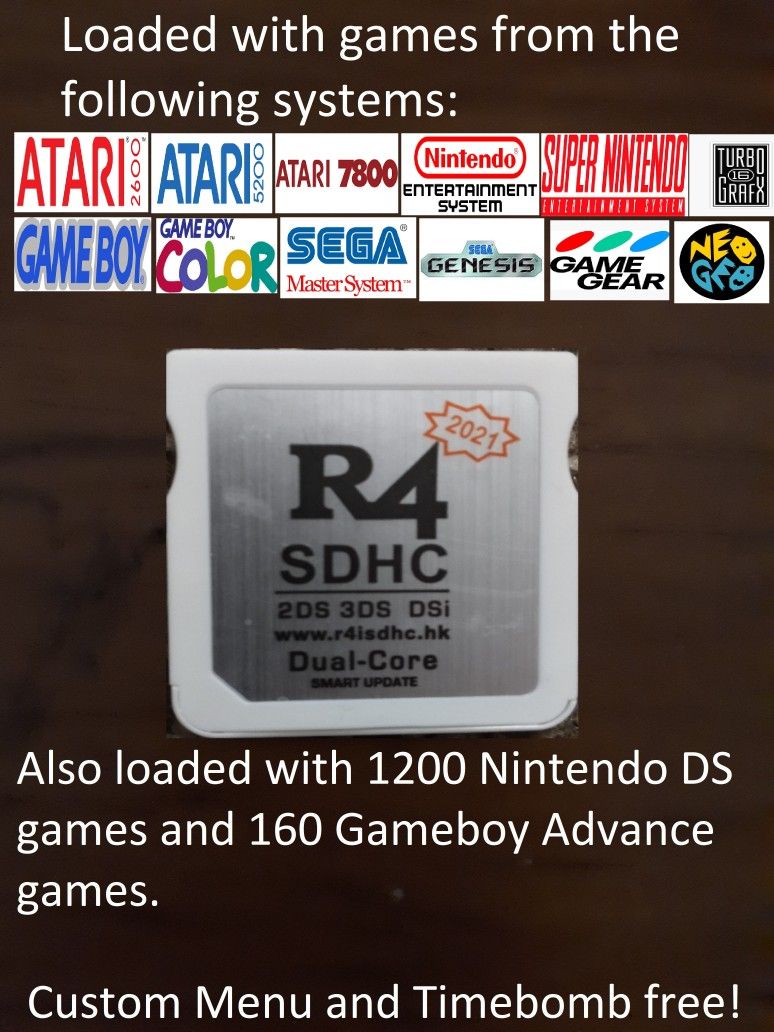 R4 Card with 4500+ retro games and 1200 ds games and 160 gba games for ...