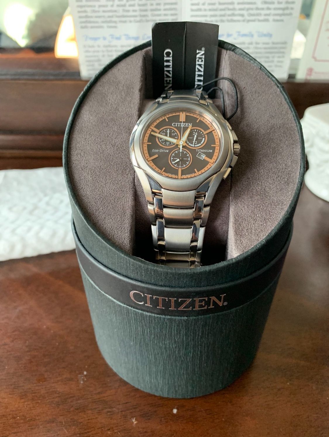 Citizen Eco-Drive Titanium Chrono Black Dial WR 100m Men's Watch AT0940 ...